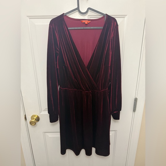 Modcloth | Dresses | Modcloth Burgundy Red Velvet Faux Wrap Crossover ...